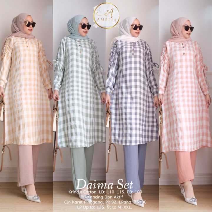 DAIMA SETELAN MUSLIMAH TUNIK + KULOT BY AMELIA | Lazada Indonesia