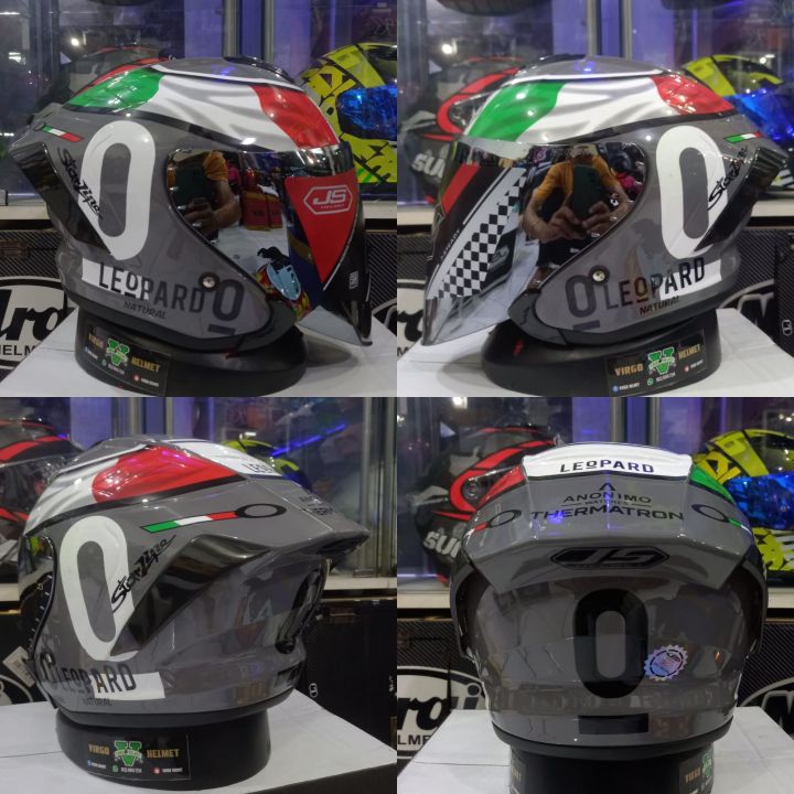 HELM HALF FACE JS ARMOR MOTIF LEOPARD GREY GLOSSY SNI ORIGINAL | Lazada ...