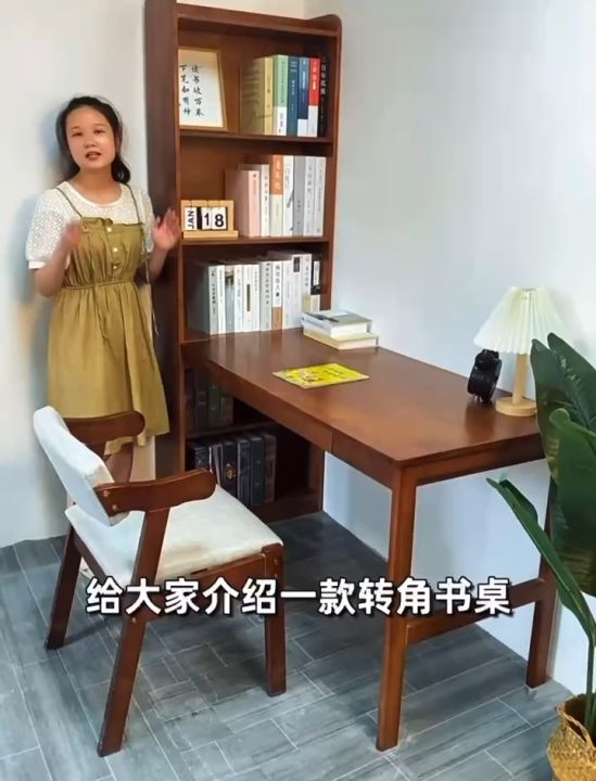 [3S FURNITURE] Solid Wood Multifunctional Study Table Set with 182CM ...