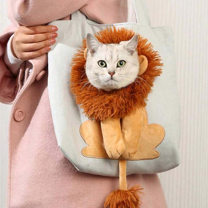Pet Canvas Shoulder Bag Lion Shaped Cute Cat Carrier Portable Shoulder ...