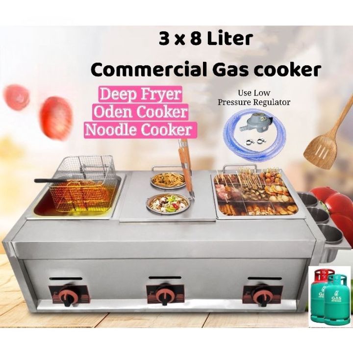 MD SINAR 3 x 8 Liters Triple Commercial Gas Deep Fryer Oden Noodle ...