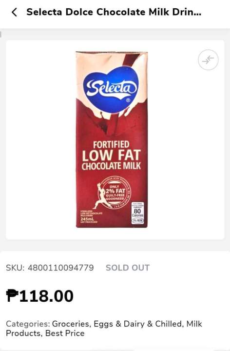 Selecta Fortified Low Fat Chocolate Milk-1liter🥛 | Lazada PH