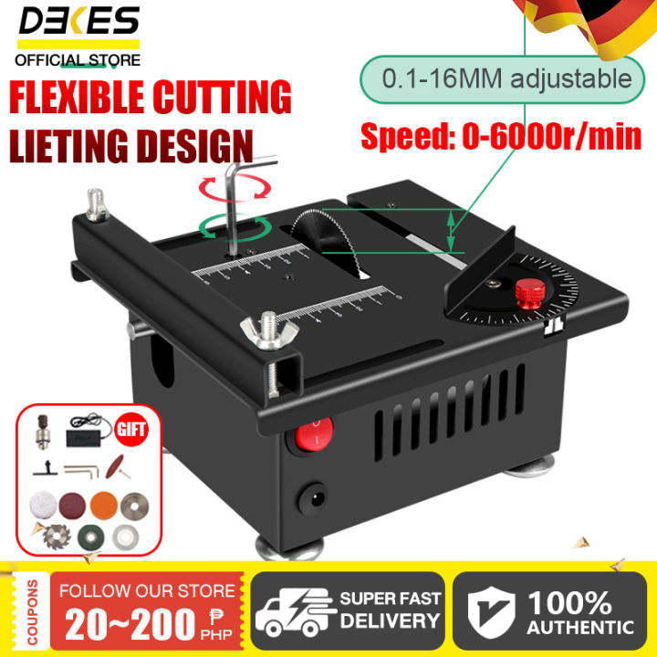 DEKES Table Saw Mini Desktop Electric Saw Cutter Speed Angle Adjustable ...