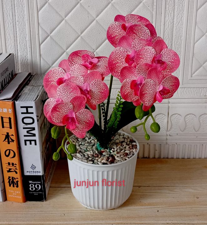 bunga anggrek latex artificial 2 cabang vas garis besar | Lazada Indonesia