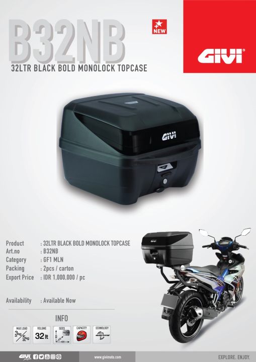 Original Box Givi B32 B 32 nb full black | Lazada Indonesia