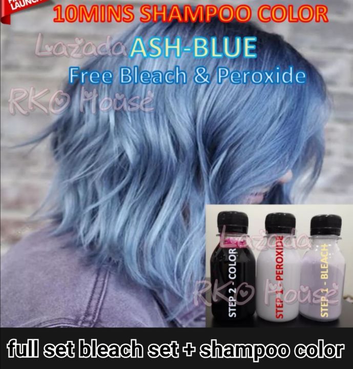 Ready Stock🇲🇾 Direct ASH BLUE HairColor Kit(10minutes)100ml+Free Bleach ...