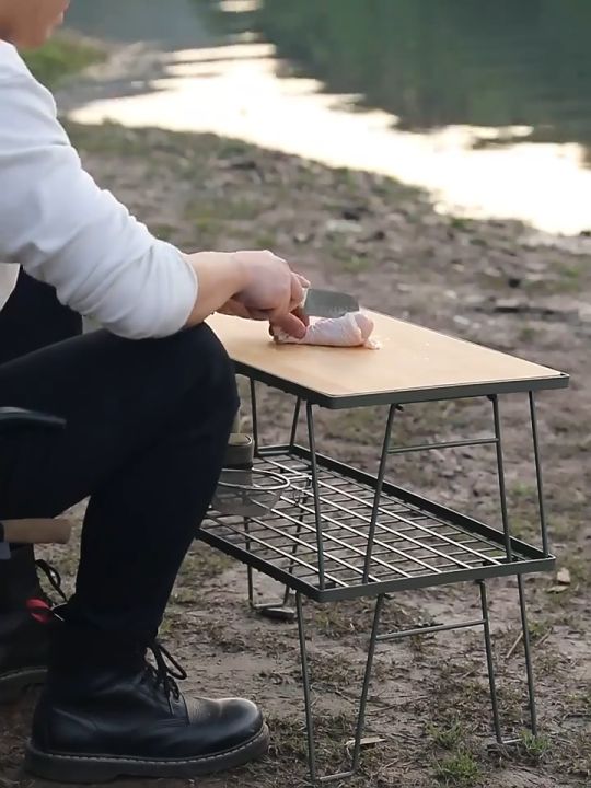 Multipurpose Camping Black Steel Table Stacking Storage Rack Foldable ...