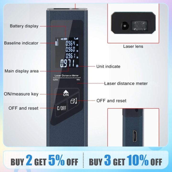 Mini Laser Rangefinder Digital Tape Measure Laser Ruler USB Charge ...