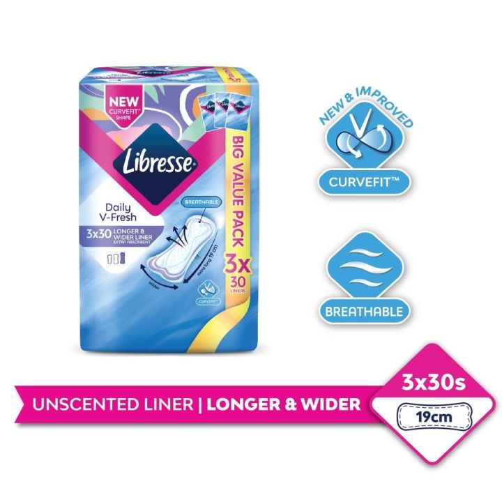Libresse Longer & Wider Slim Panty Liner (3 x 30s) | Lazada