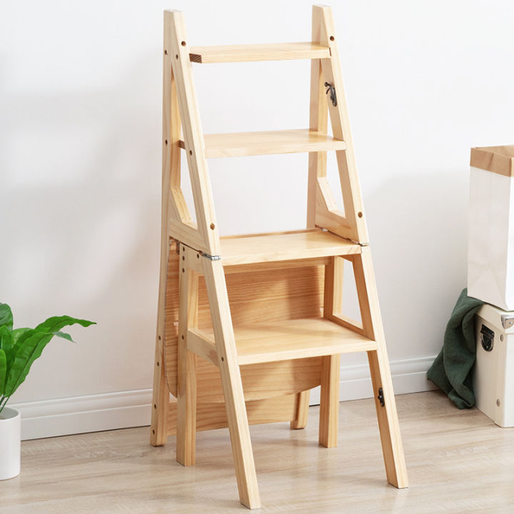 Bamboo Ladder Chair Stool Wood/Brown 2in1 Function Foldable Deformable ...