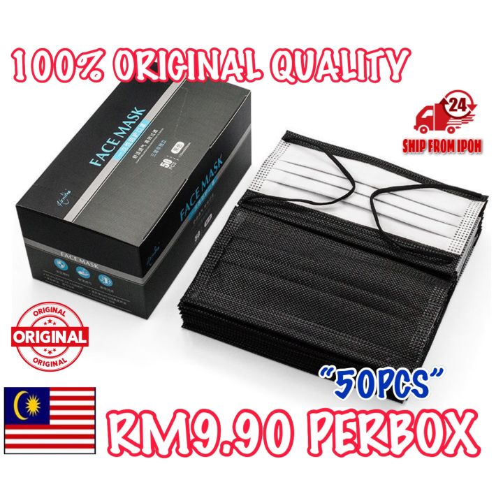 READY STOCK!!50pcs Adult Black Hitam Face Mask 3ply Original Topeng ...