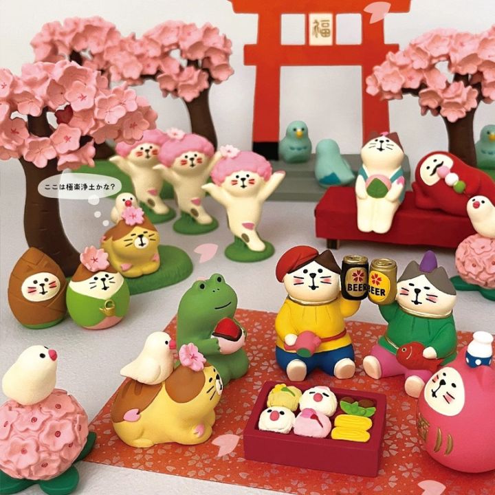 Japanese Style Cherry Blossom Cat Figurine Resin Craft Small Desktop Decoration Cute Plaything ...