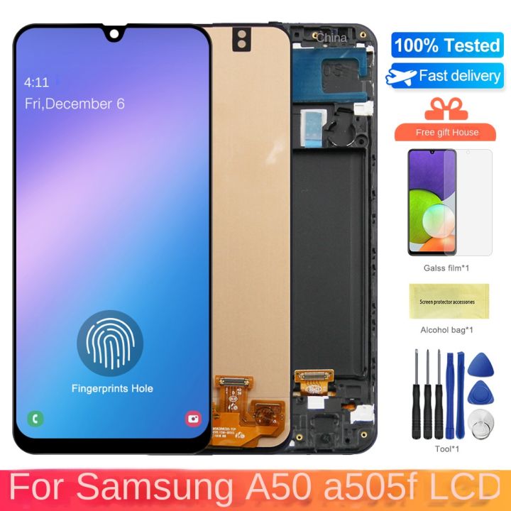 6.4'' Super AMOLED A50 A505F A505F/DS Display Screen with Frame for Samsung Galaxy A50 LCD ...