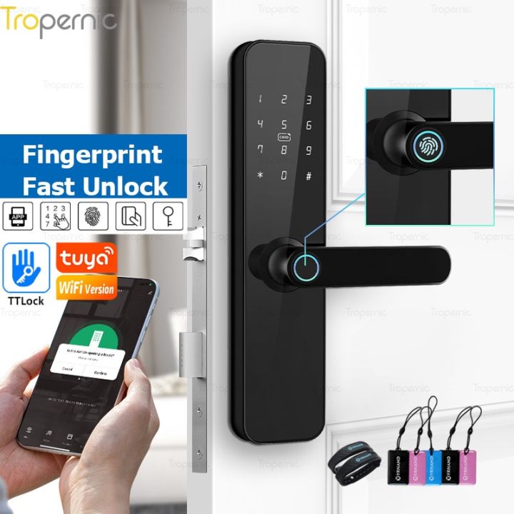 Smart Lock Tuya WiFi Biometric Fingerprint Door Handle Digital Password ...