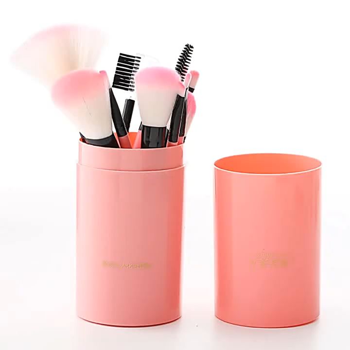 Ready Stock 12Pcs Makeup Brush Set with Round Cylinder Holder Cosmetic ...