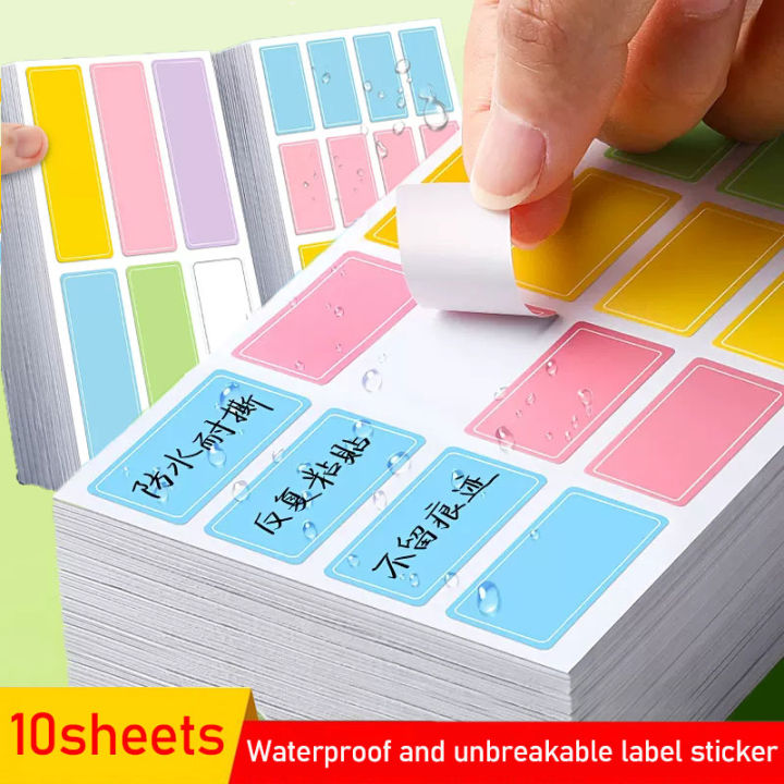 YESPERY 10 Sheets Color Label Sticker Handwritten Waterproof Self ...