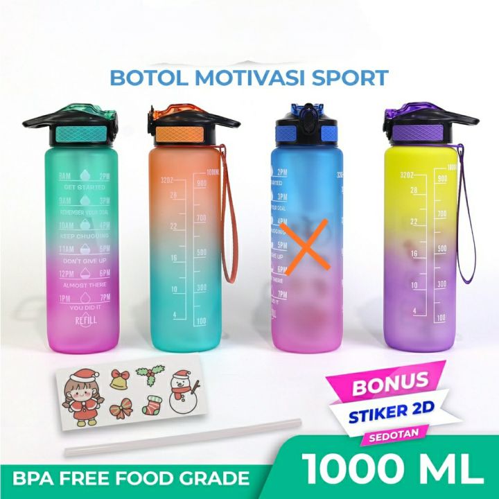 botol motivasi 1 liter botol viral degradasi pelangi BPA free | Lazada ...