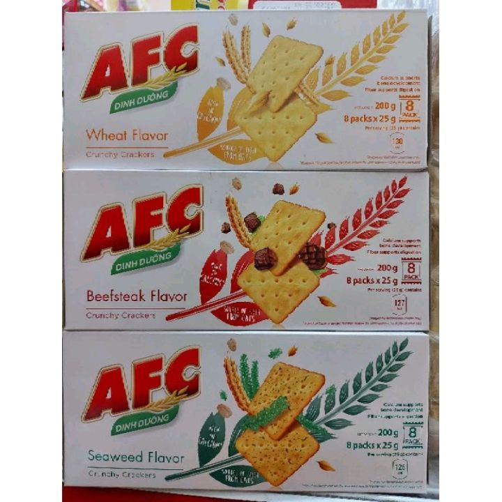 BÁNH AFC 200 G có 4 vị lứa mì,thịt beefsteak ,rau củ và thêm vị TẢO biển. Bánh quy dinh dưỡng ...