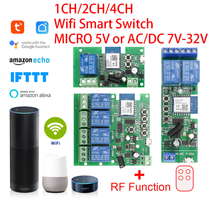 2 Channel Tuya Smart WIFI Switch Relay Module DC/AC7-32V AC 85V-250V ...