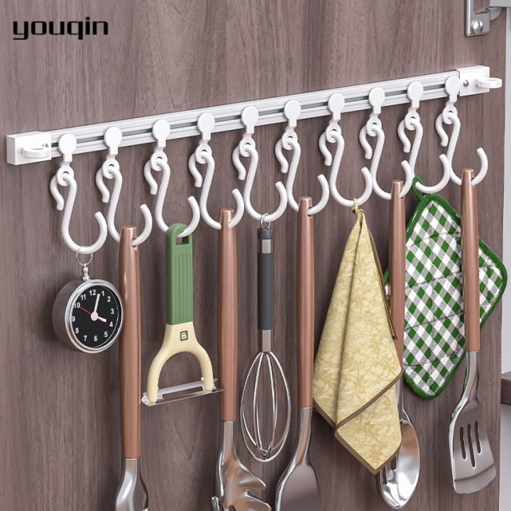 youqin Kitchen Sliding Hanging Hooks Wall Mounted Holder on the Cabinet ...