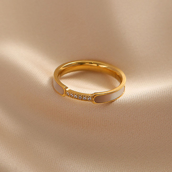 BESFOME Wedding Ring for Women Non Tarnish Singsing Shell Gold Diamond ...