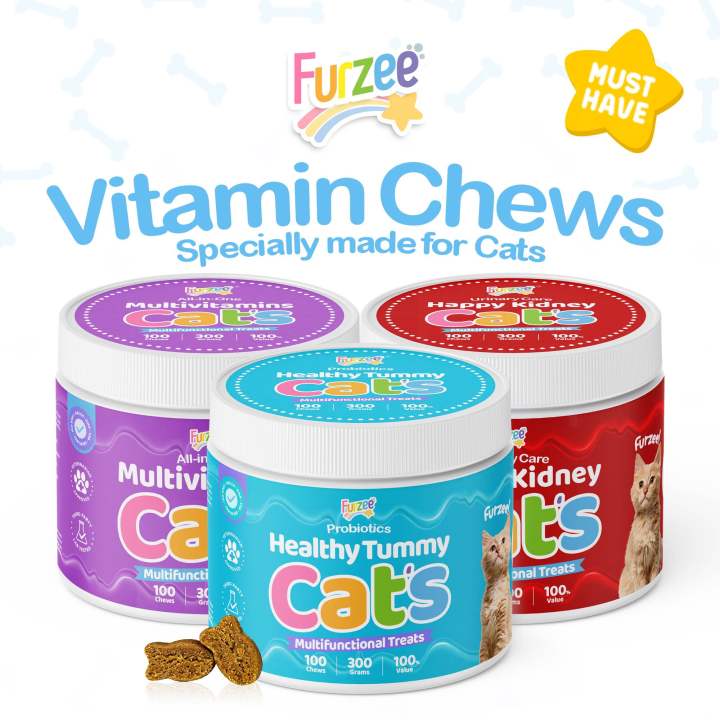 Furzee Vitamin Chews for Cats - Healthy Tummy, Multivitamins, Happy ...