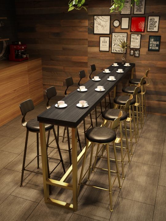 Industrial Style Household Solid Wood Iron High Chair Long Table Milk ...