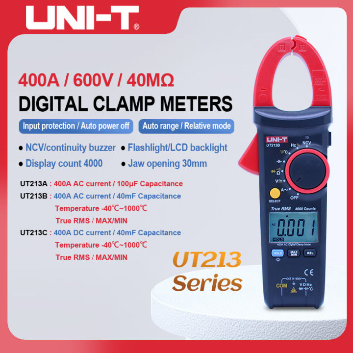 UNI-T UT213A 400A Digital Clamp Meter True RMS LCD Backlight Voltage Resistance Capacitance ...