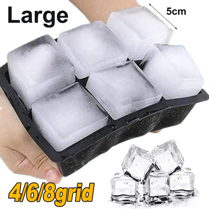 4/6/8 Grids Silicone Big Ice Cube Tray with Lid Reusable Ice Ball Maker ...