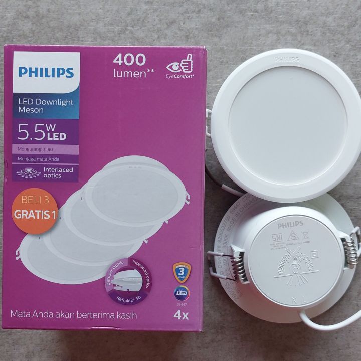 Lampu Downlight LED PHILIPS Meson 5.5W Watt 3.5 Inch Kemasan PACK Isi 4 ...