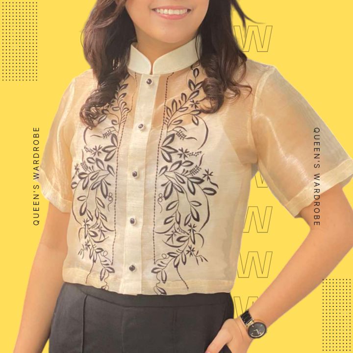 Ladies Polo Barong Chinese Collar Seethru Crop top | Lazada PH