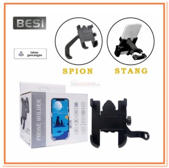 Holder HP Motor Spion / Stang Bahan Besi Full Metal Spion Holder Dari Besi Plat Ojol | Lazada ...