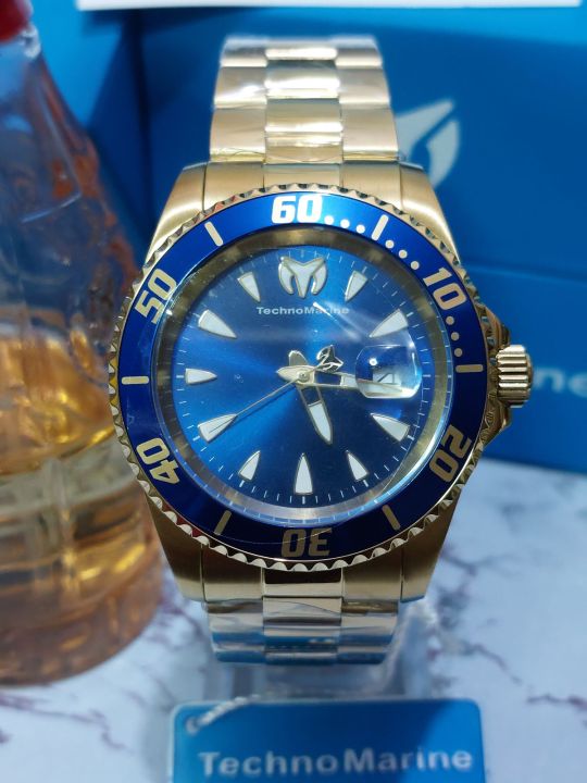 Authentic TechnoMarine Sea Manta Gold Blue Men's Watch, TM-220102 ...