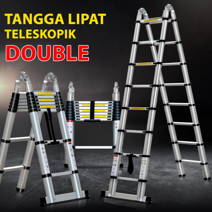 Tangga Lipat Aluminium Teleskopik Ganda 4.4M l 5 Meter Double Ladder ...