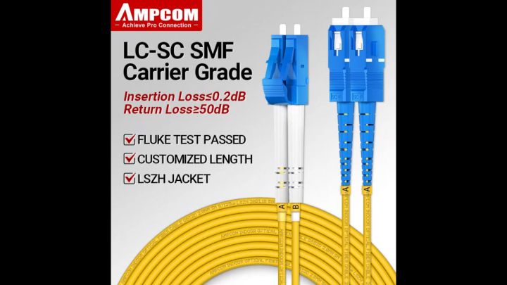 AMPCOM LC to SC UPC Fiber Optical Patch Cable Singlemode Duplex SMF 9 ...