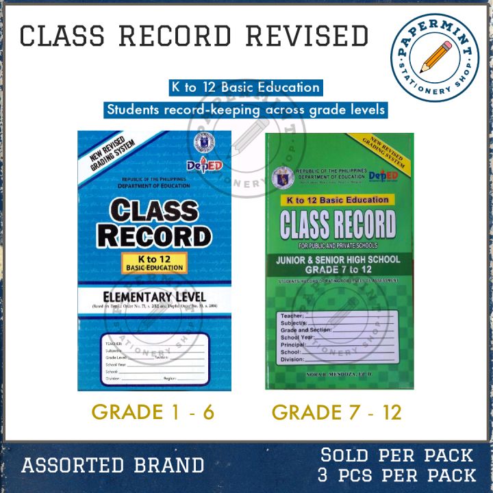 Class Record Revised for DepEd K to 12 (Grades 1-6, 7-12) - Assorted ...