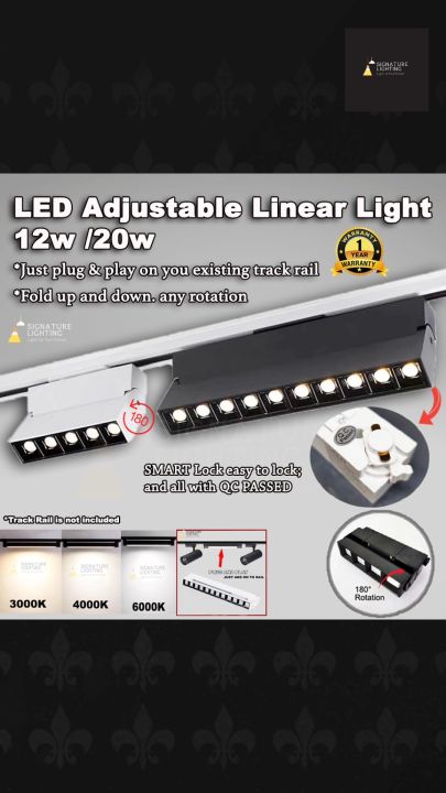 Led Linear Track Light Adjustable Type 12w 20w Fold up & Down 180 ...