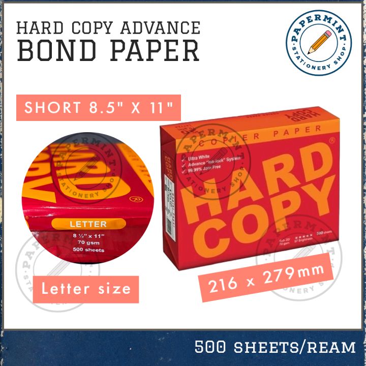 Hard Copy Advance Bond Paper 70 gsm, Sub 20, Short A4 Long Copier Paper ...