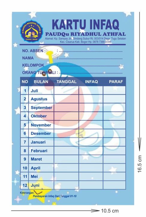 KARTU SPP/INFAQ FULL COLOUR CUSTOM ISI 48 PCS + KWITANSI ISI 500 PCS ...
