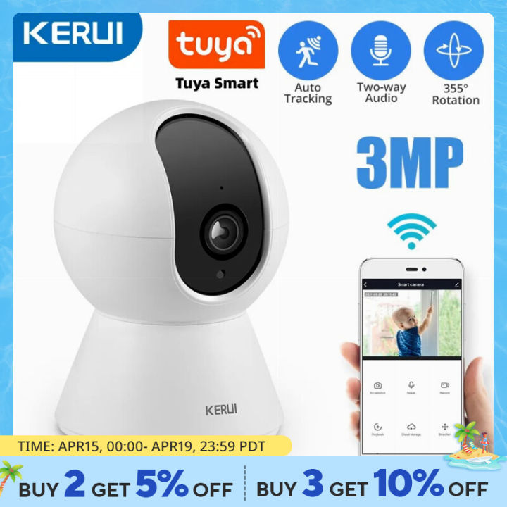 KERUI 3MP Tuya Smart Mini WiFi IP Camera Indoor Wireless Home Security ...