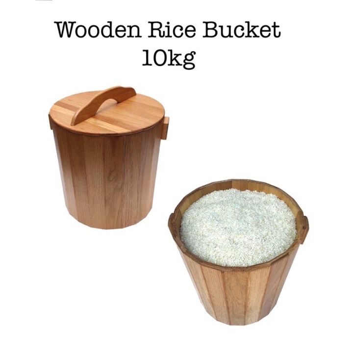 Rice Container Bekas Beras Kayu Wooden Rice Bucket Rice Dispenser ...