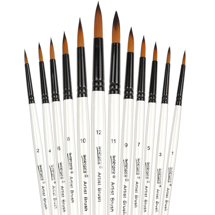12 PCS Round Filbert Paint Brushes Set, Artist Brush for Acrylic Oil ...