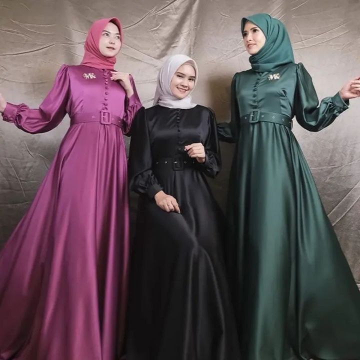 Rinka dress gamis silk all size fit to M-XL free belt | Lazada Indonesia