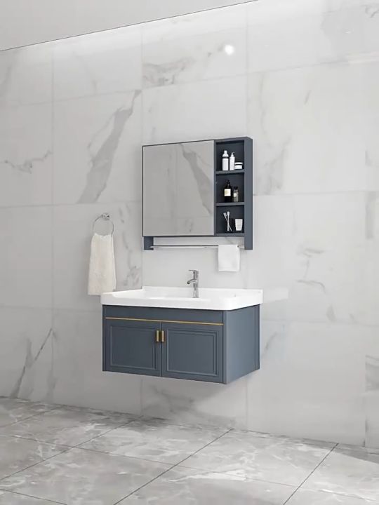 40/60cm Aluminum Bathroom Cabinet Basin Set Ceramic Sink Storage Mirror ...