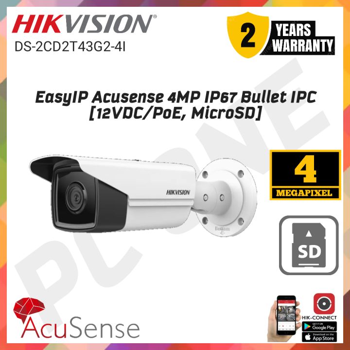 HIKVISION EasyIP Acusense 4MP IP67 Bullet IPC [12VDC/PoE, MicroSD] DS-2CD2T43G2-4I | Lazada PH