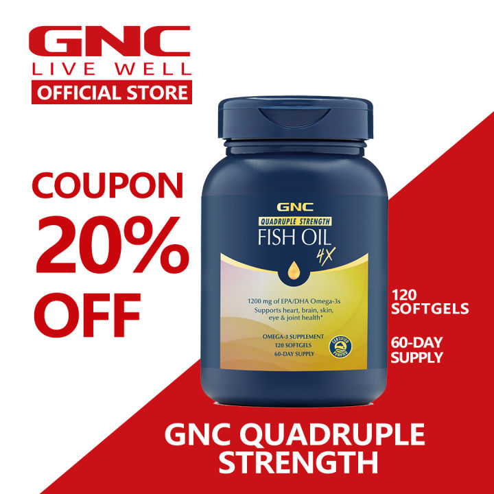 Gnc QUADRUPLE Strength Fish Oil 120 Softgels Omega3 Supplement Omega-3s ...