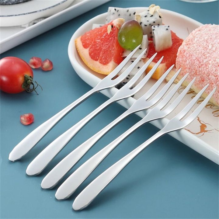 5Pcs Stainless Steel Fruit Forks Two-toothed Forks Small Cake Forks ...