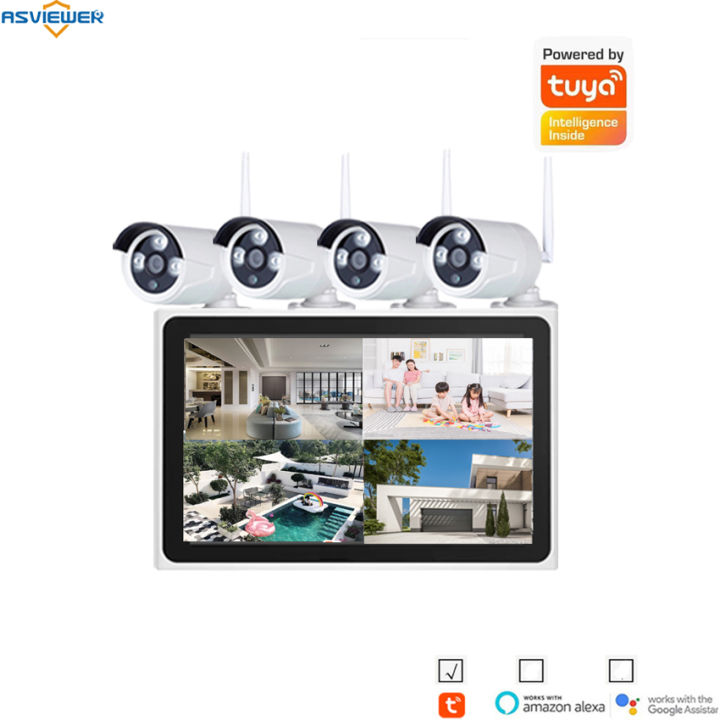 Tuya Wireless NVR Kits 10.0 inch 2 in 1 LCD WiFi NVR 4pcs Outdoor IP ...