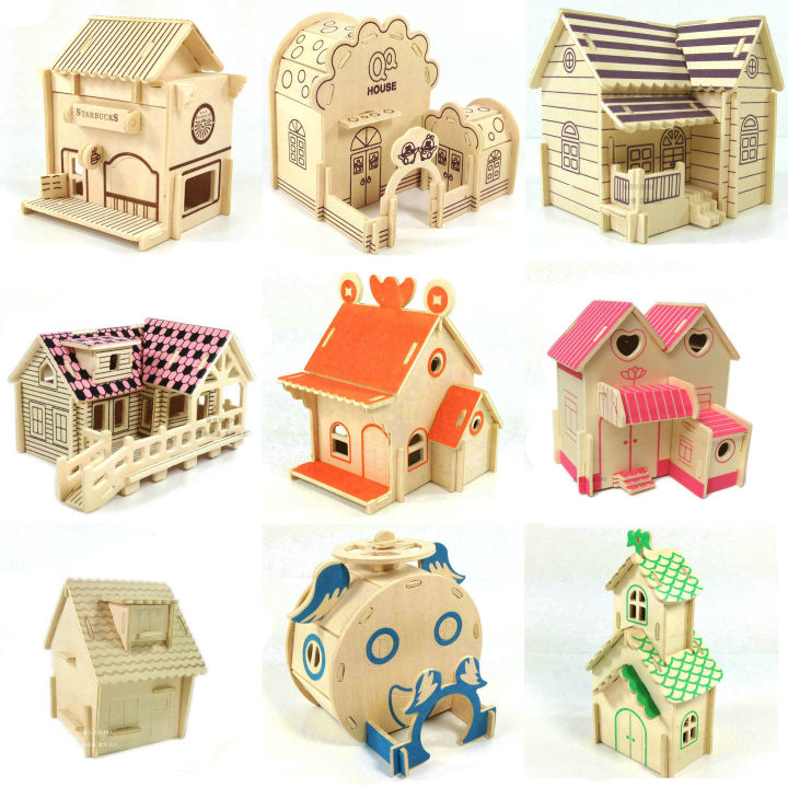 Creative Handmade Wooden Assembly Model DIY Mini Villa House Playset ...