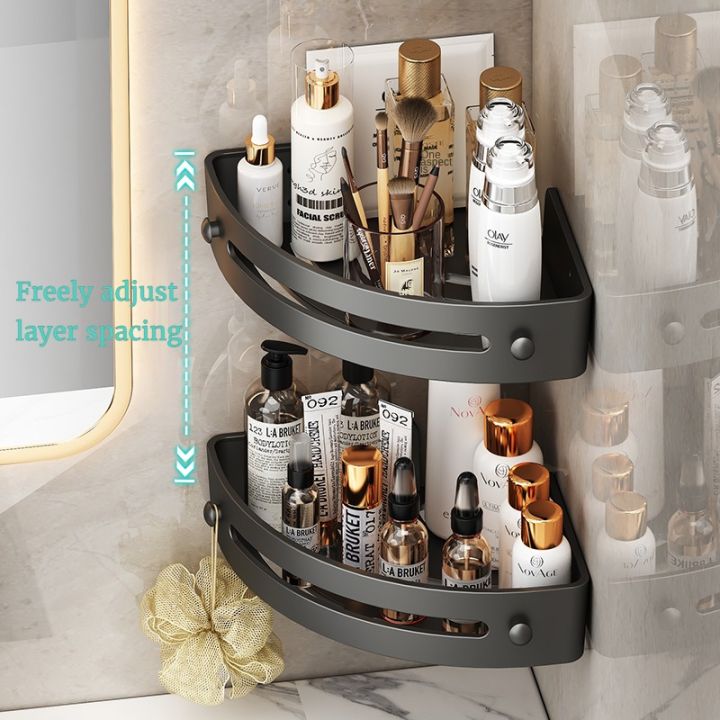 Punch-free Bathroom Triangle Storage Rack Self-draining Corner Storage ...